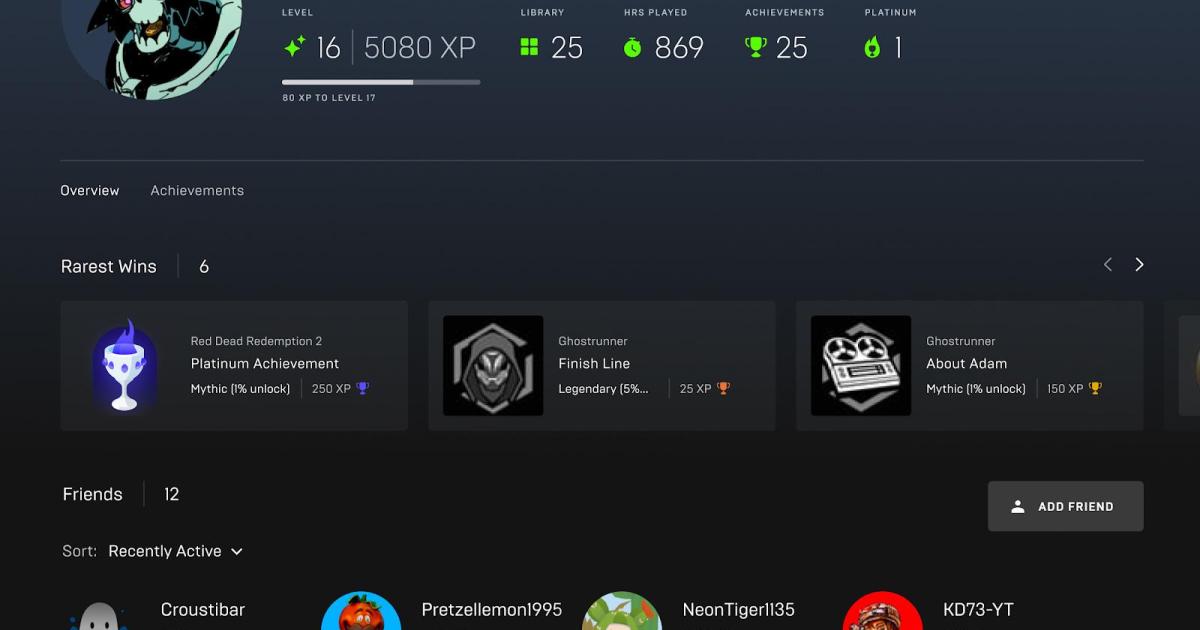 Epic Game Store muestra cómo se verán los perfiles y trofeos